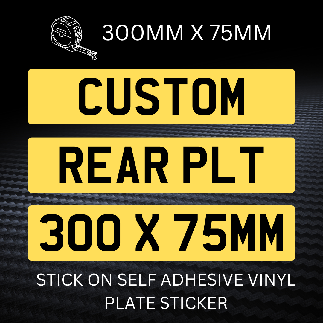 300x75mm REAR YELLOW SMALL MINI STICK ON VINYL NUMBER PLATE SELF ADHES ...