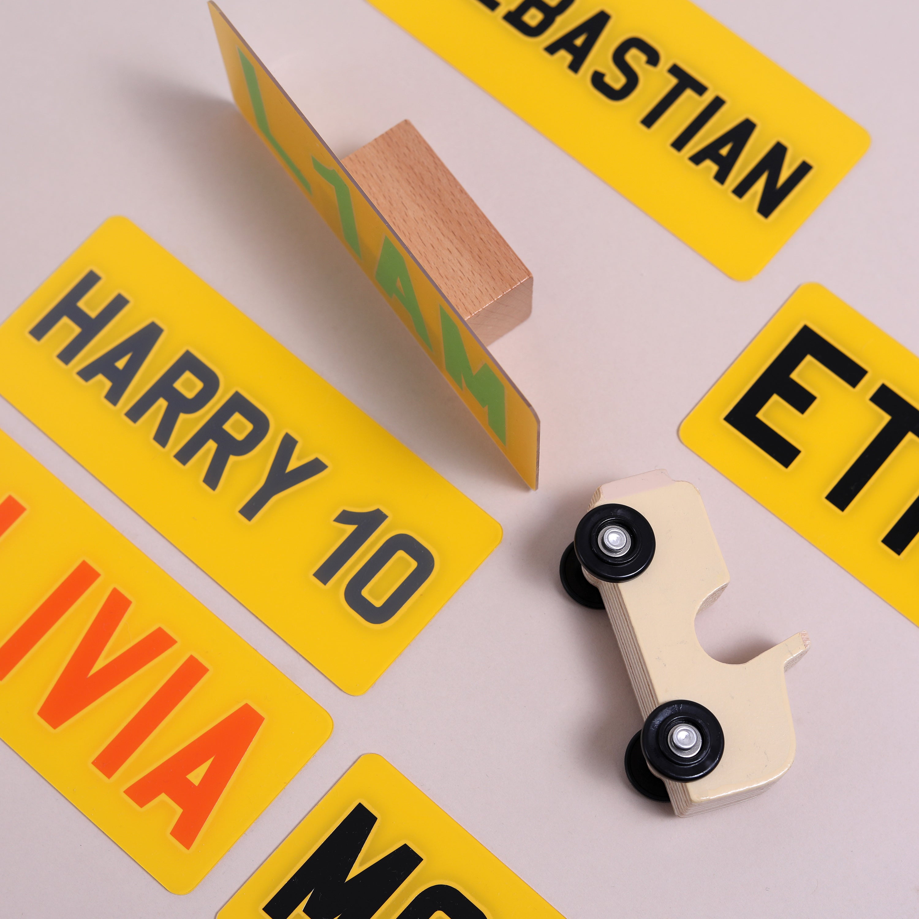 YELLOW REAR Personalised Kids Small Plastic Number Plate – Flexi Plates Uk